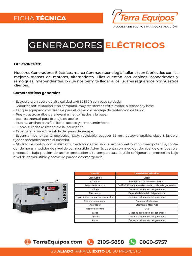 Ficha Técnica Generadores Eléctricos | PDF | Generador eléctrico