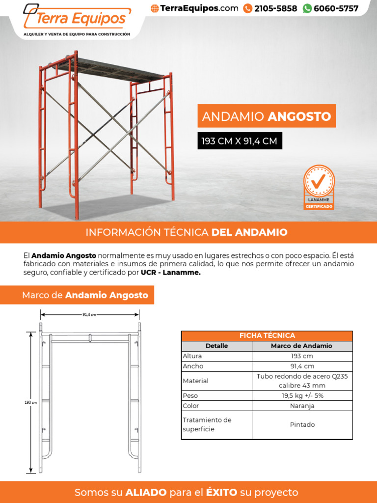 Ficha Técnica Andamio Angosto Certificado | PDF | Andamio