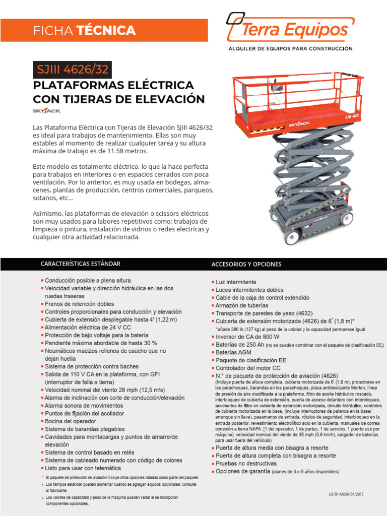 Ficha Tecnica Plataforma de Elevacion Con Tijeras de Elevacion Sjiii4626 32 | PDF | Ingenieria ...