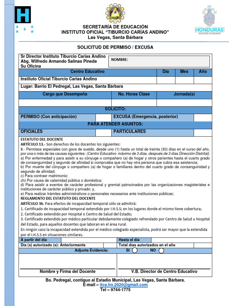 Formato Itca de Permiso o Excusa 2024 | PDF