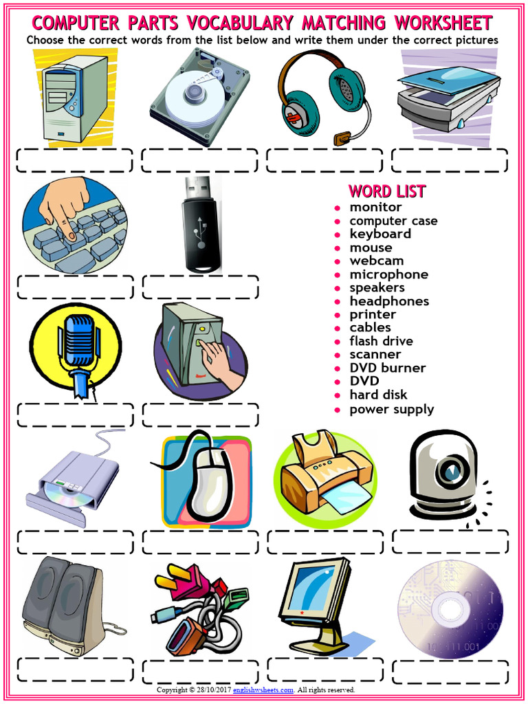 Computer Parts Vocabulary Esl Matching Exercise Worksheet For Kids ...