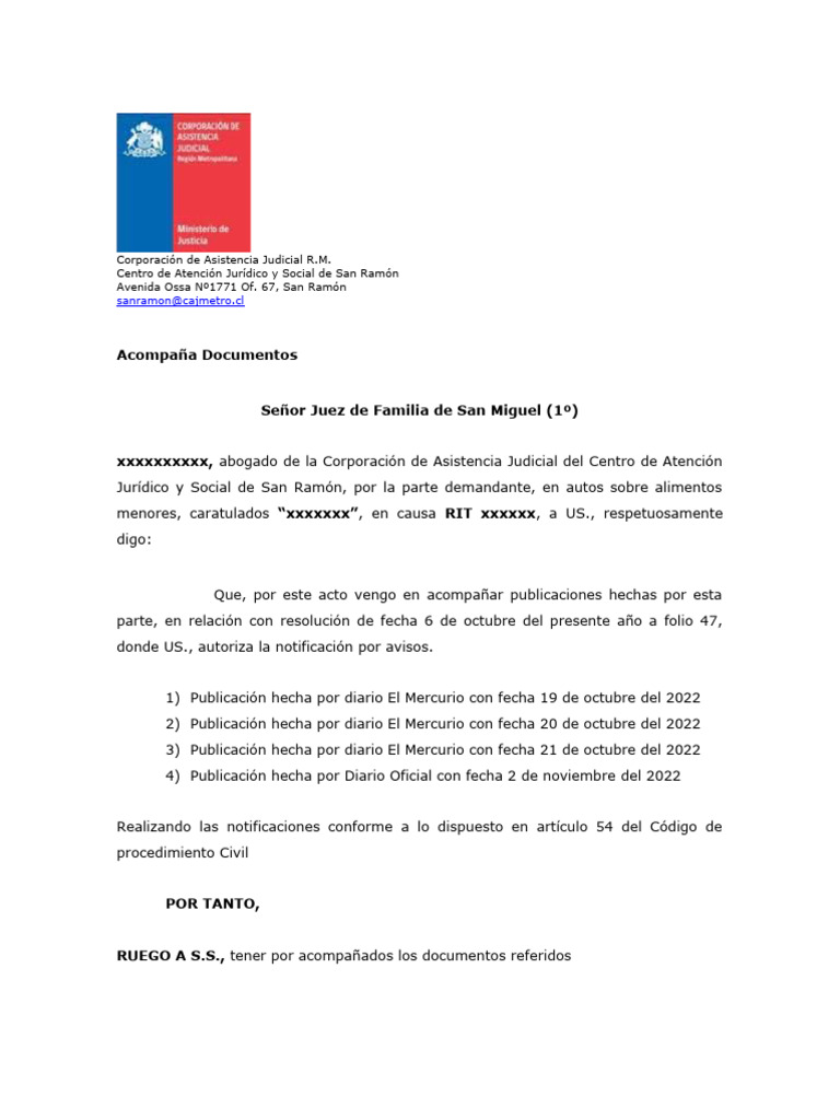 Acompaña Documentos (Publicaciones Notif. Por Avisos) MODELO ...