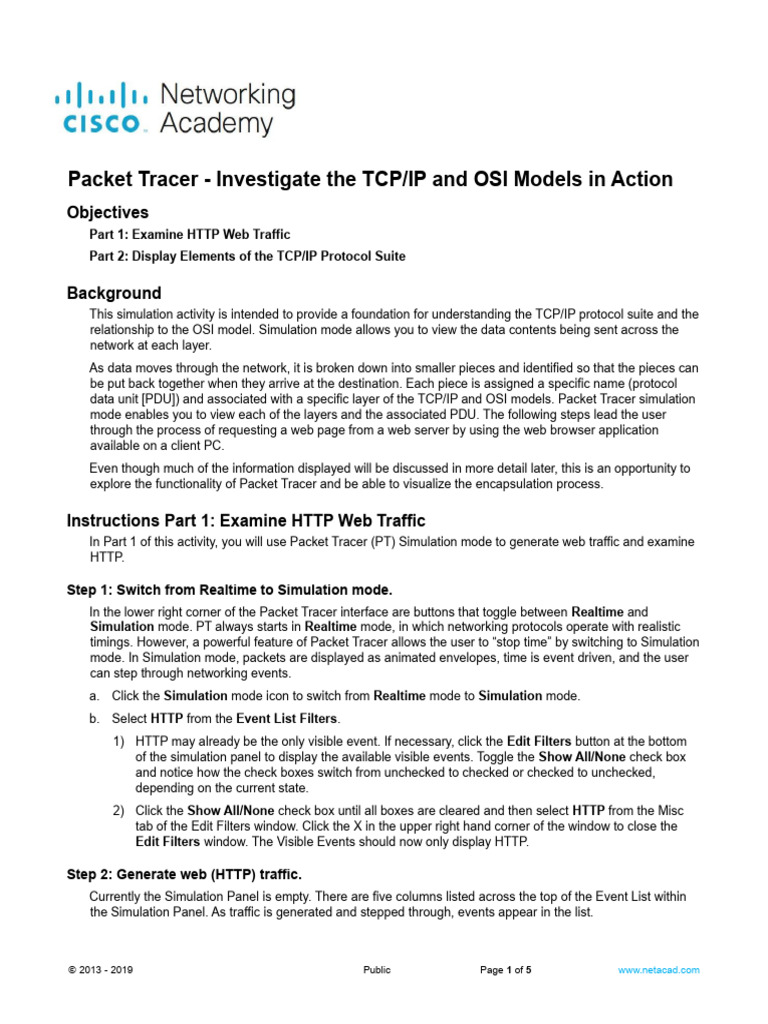 B 3.5.5 Packet Tracer - Investigate The TCP Ip and Osi Models in Action ...