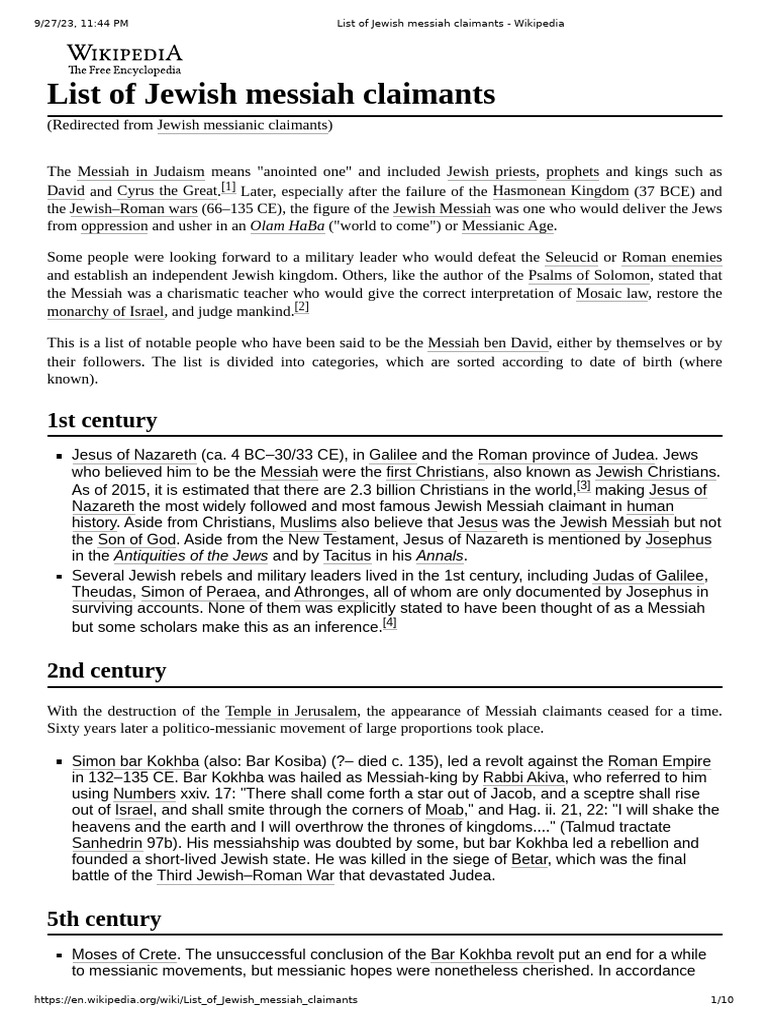 Jewish Messiah Claimants List | PDF | Jesus | Jews And Judaism