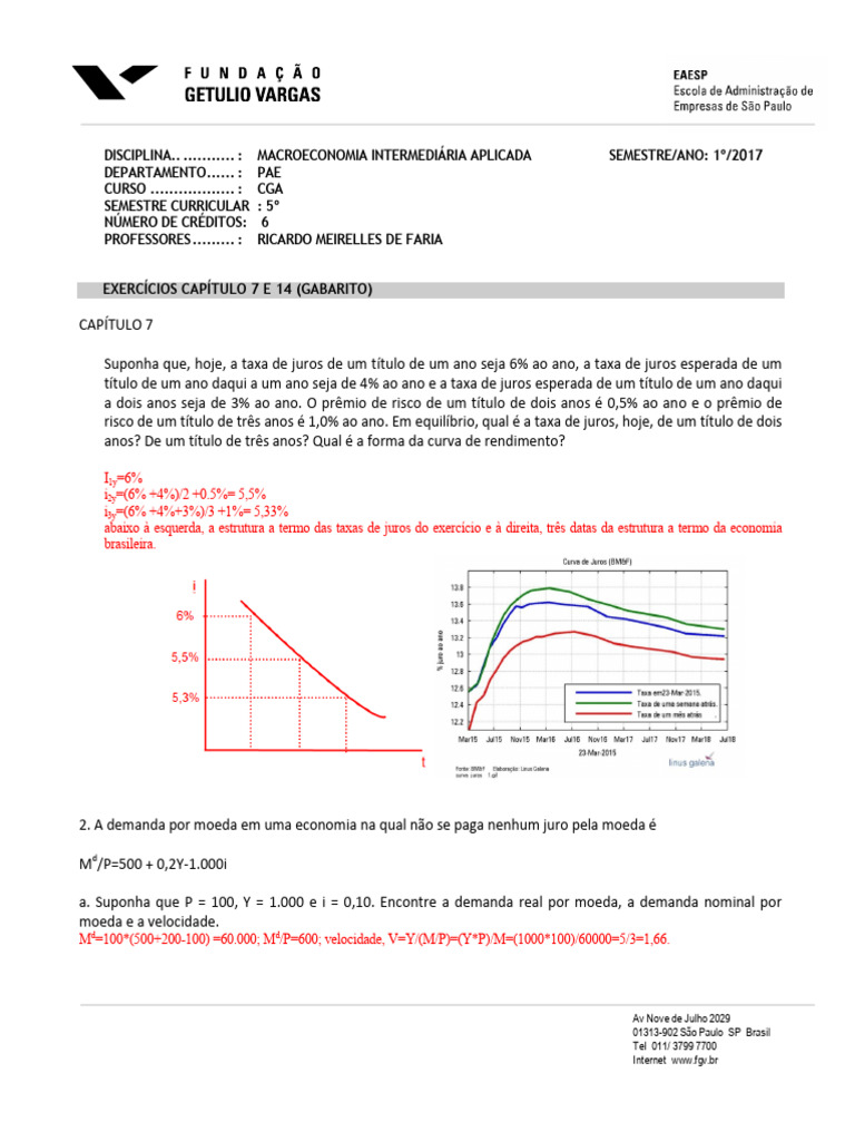CG 2016 MACRO Exerc Cap 7e14 Gabarito | PDF | Oferta de moeda | Moeda