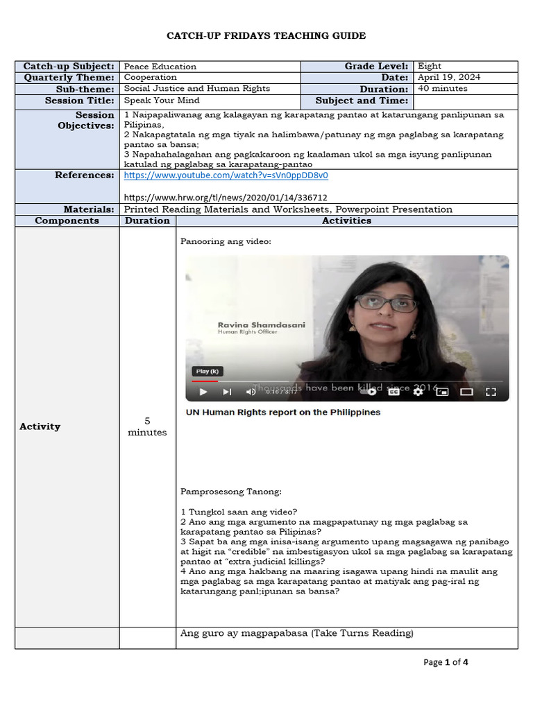 GR 8 Peace Educ TG April 19 | PDF