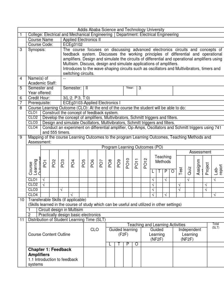 Applied Electronics II Course Outline 2015 | PDF | Operational ...