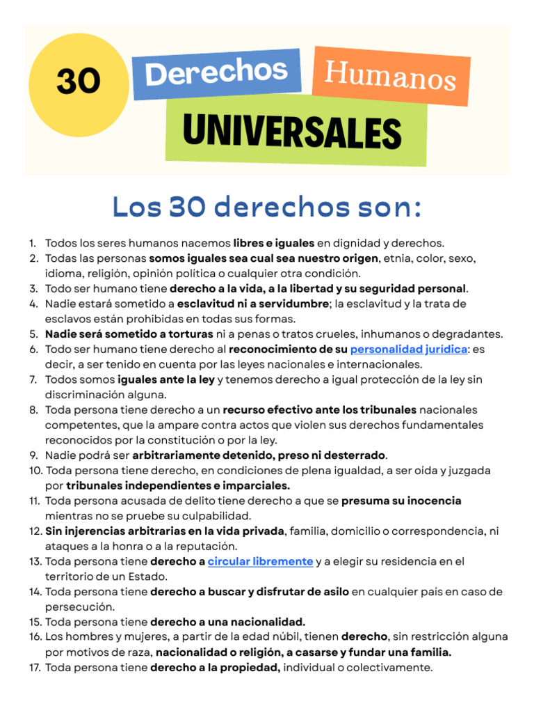 30 Derechos Humanos Universales | PDF | Justicia | Crimen y violencia