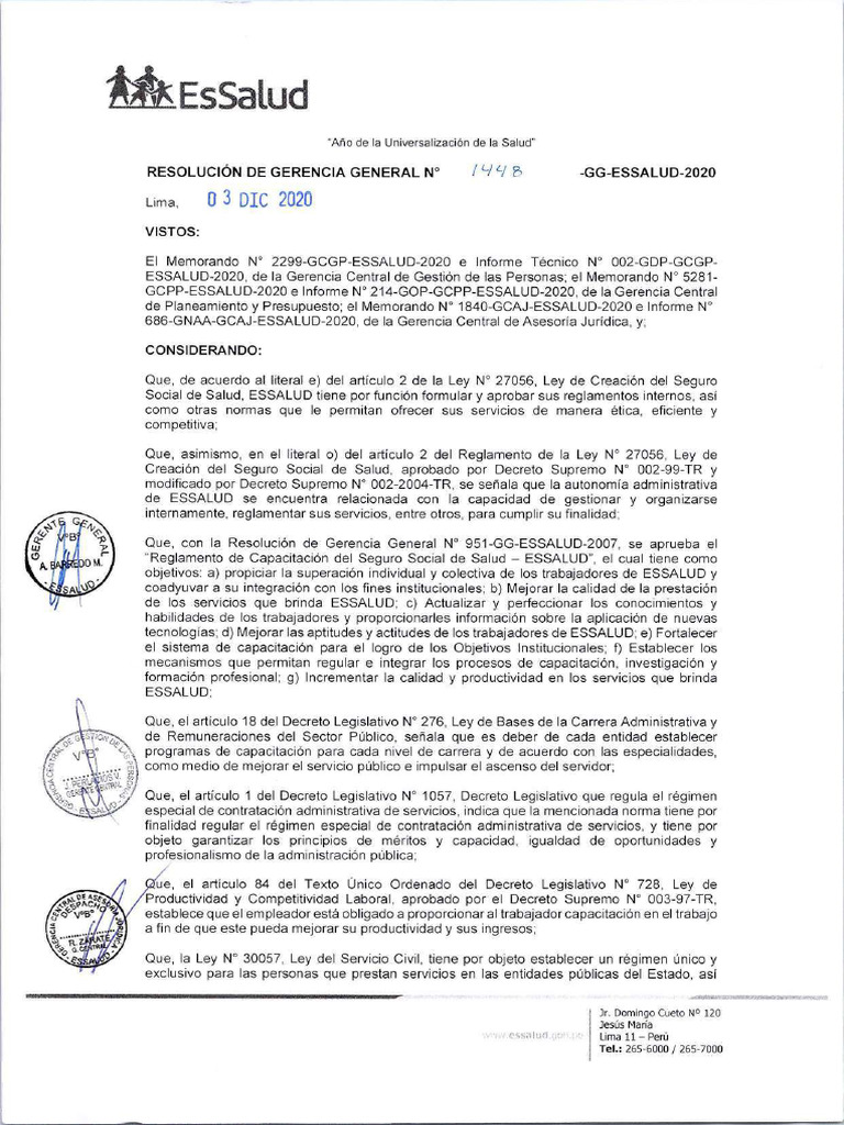 Resol. #1448-GG-2020 Reglamento de Capacitación - Directiva 20 - 03.12. ...