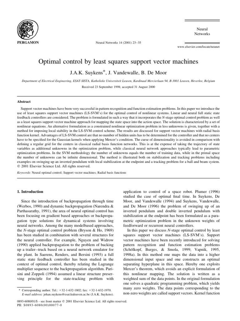 (2001) Optimal Control by Least Squares Support Vector Machines | PDF ...