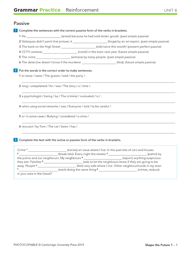 Shape The Future 1 - Grammar Practice Reinforcement - Unit 6 - Without Answers | PDF | Syntax ...