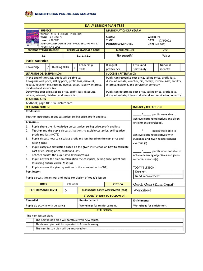MT DLP Y6 TS25 (Topic 3) | PDF | Lesson Plan | Teachers