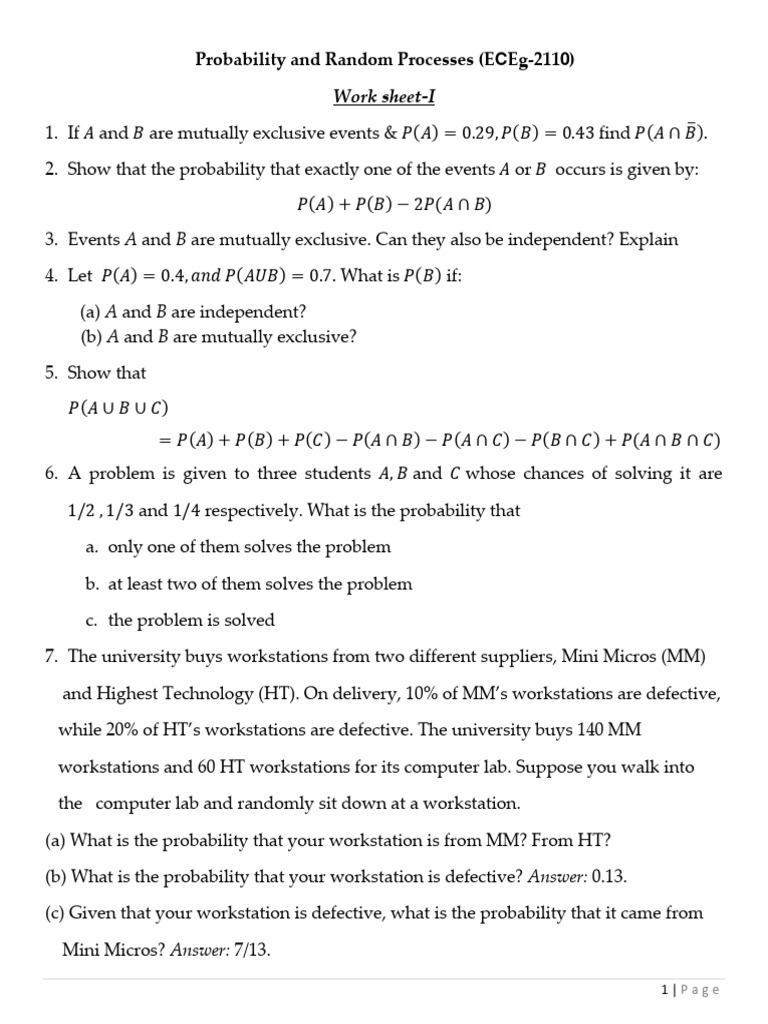 Probability & Random Processes Worksheet | PDF | Integrated Circuit | Probability