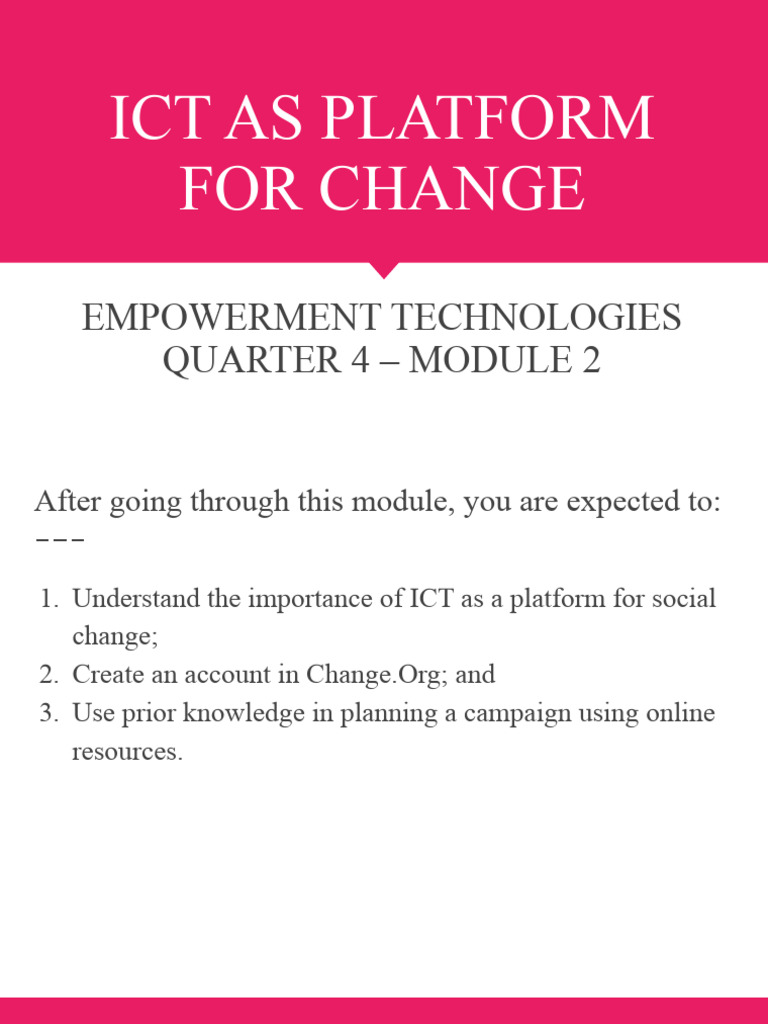 ICT AS PLATFORM FOR CHANGE Lesson 2 | Download Free PDF | Educational ...
