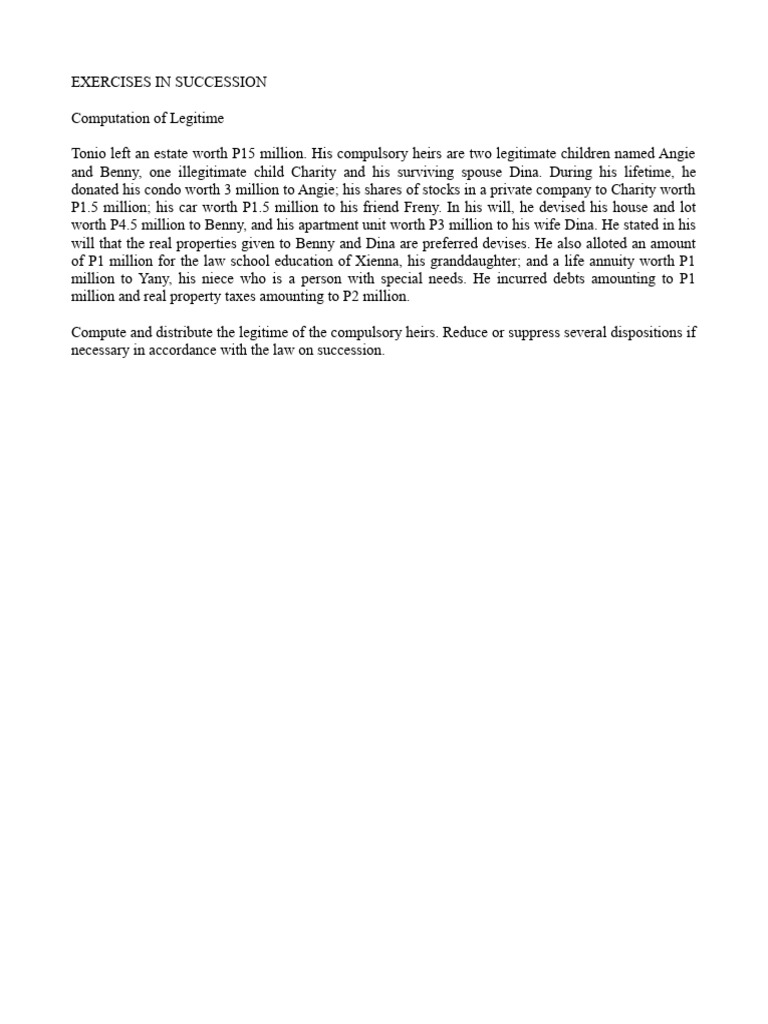 Succession and Legitime Calculation | PDF