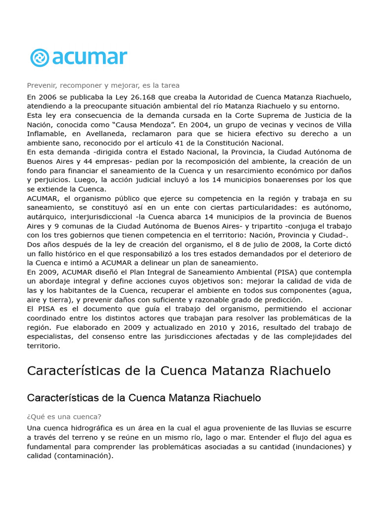 Acumar | PDF | Agua | Ciencias de la Tierra