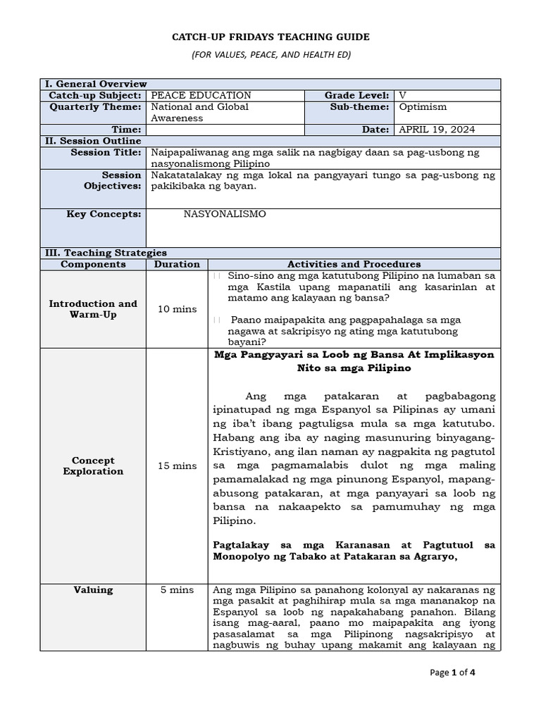 GRADE 5 - PEACE ED_CATCH-UP FRIDAY | PDF