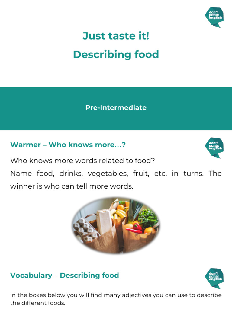 W4L1 Pre-Intermediate Just Taste It Describing Food | Download Free PDF ...