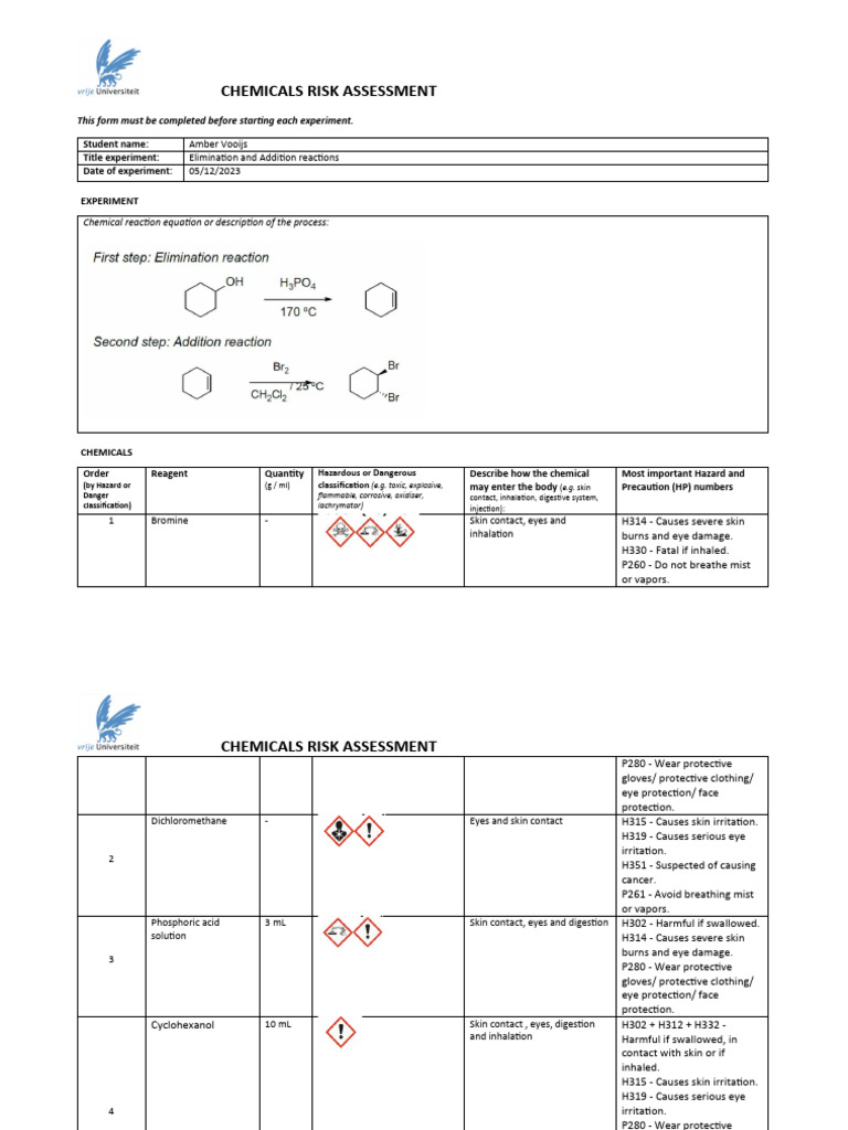 Chemicals Risk Assessment - Exp6 | PDF | Personal Protective Equipment ...