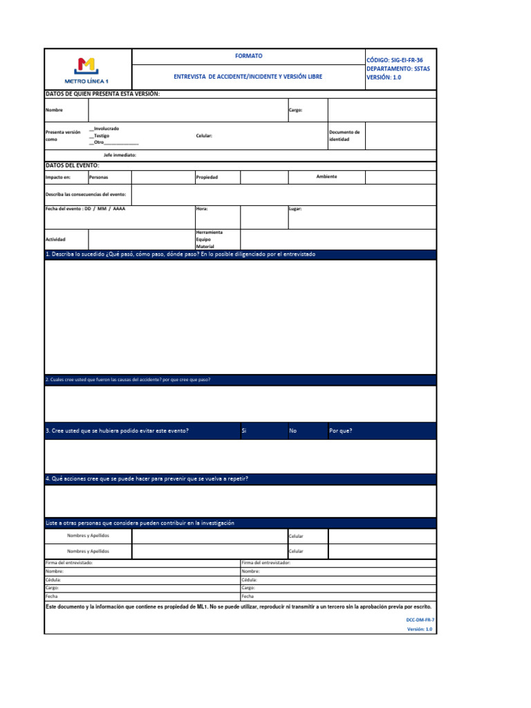 SIG EI FR 36 Entrevista Accidente y Version Libre | PDF