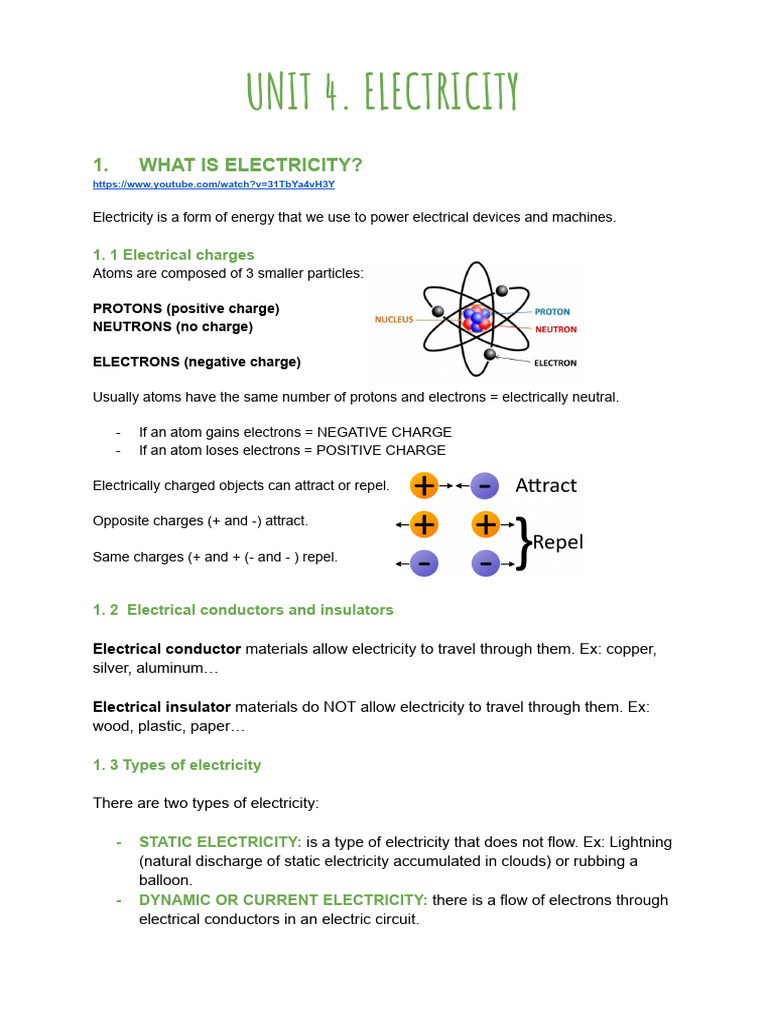 Unit 4 Summary Electricity | PDF