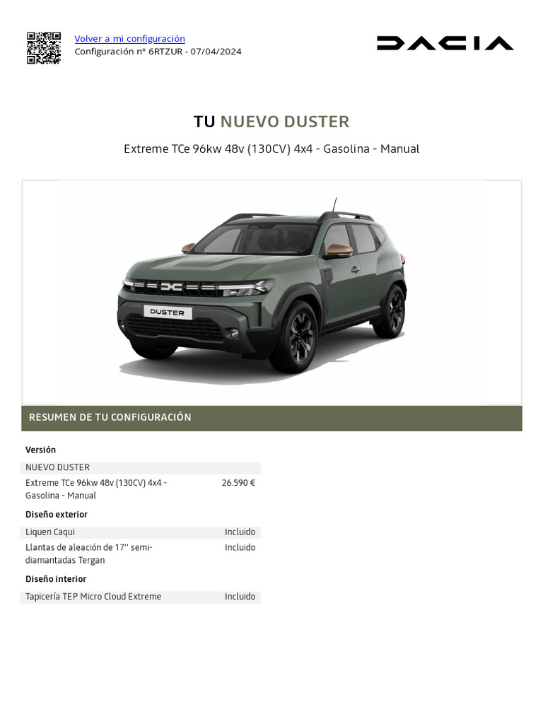 Dacia Duster Extreme 2024: Configuración 4x4 | PDF | Airbag | Neumático