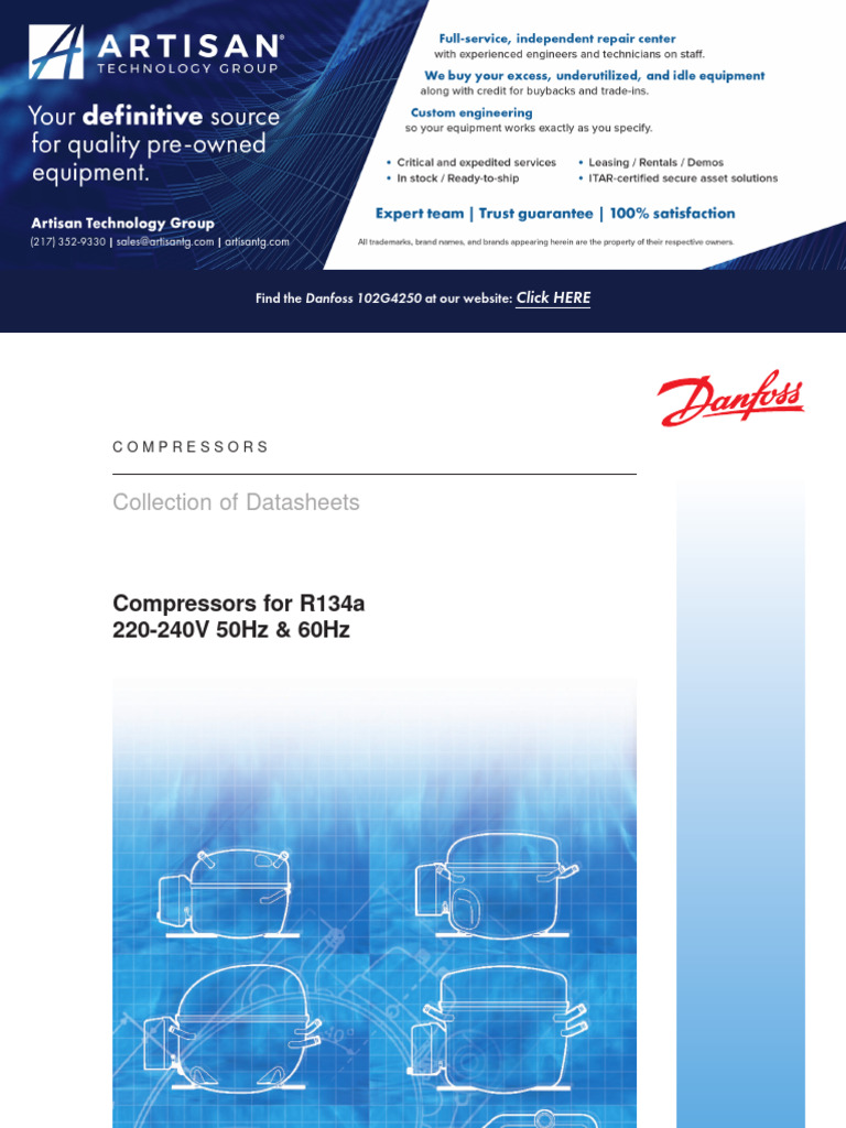 Danfoss R134A 220 240V Compressors Datasheets | PDF | Electric Motor | Refrigerator
