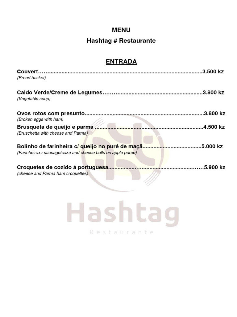 Menu Hashtag Restaurante | PDF | Shellfish | Foods