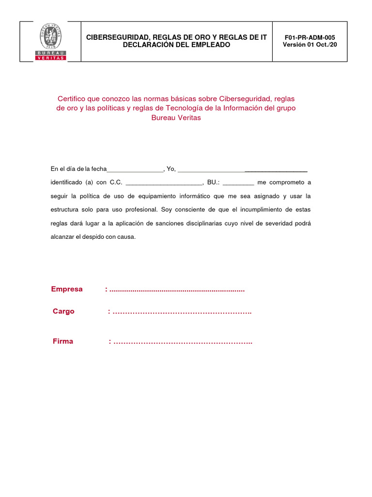 Formatos para Firmar Bureau Veritas | PDF | Documento de identidad | Contraseña