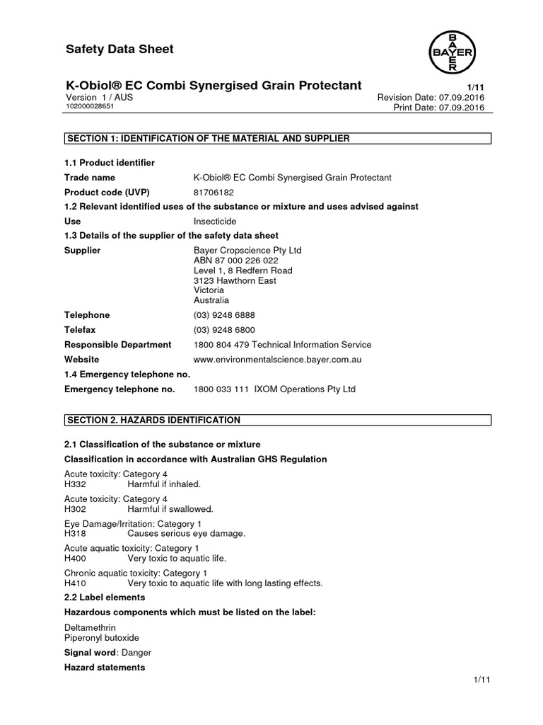 K Obiol MSDS | PDF | Toxicity | Dangerous Goods