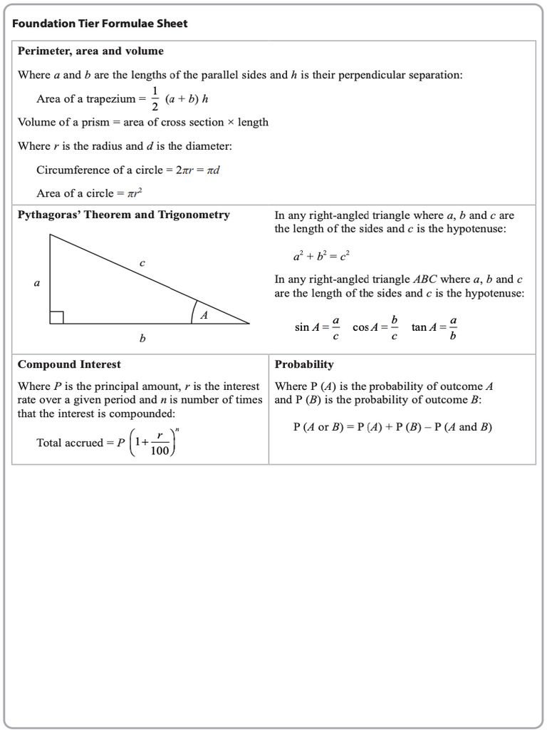 Edexcel Formula Sheet | PDF