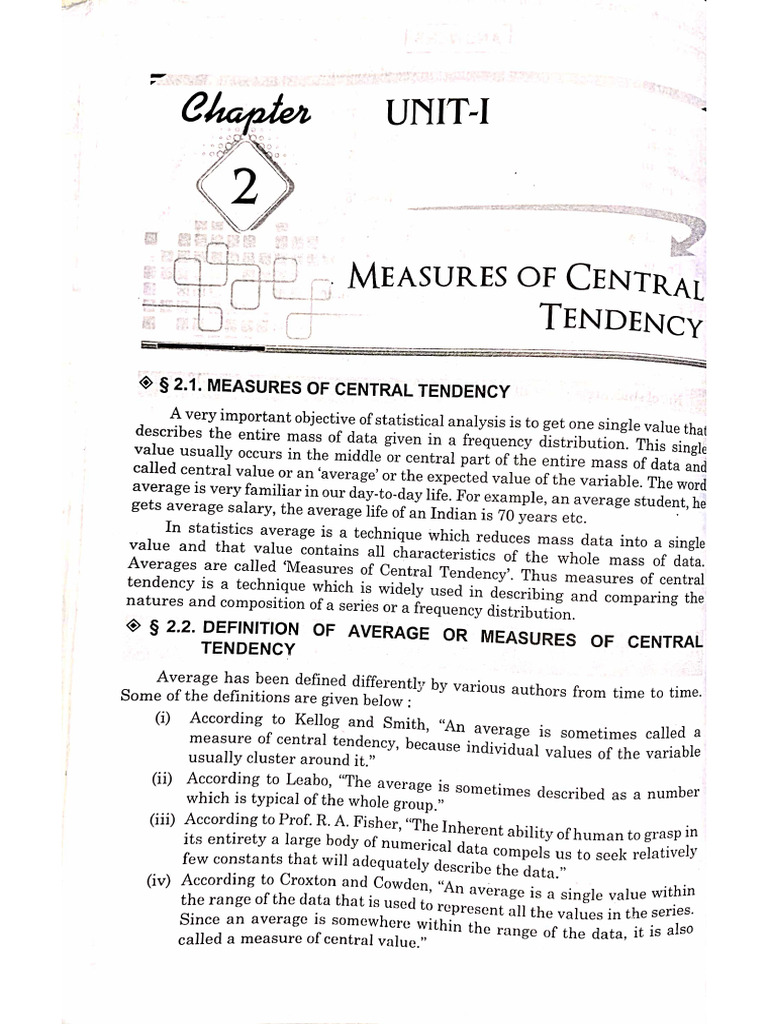 Statistical Analysis Unit1 Topic 1 (MEASURES of CENTRAL TENDENCY) | PDF