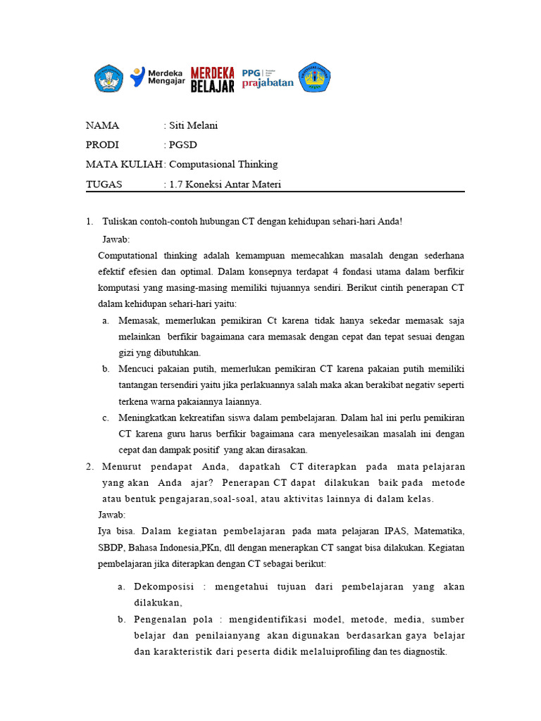 1.7 Koneksi Antar Materi CT | PDF