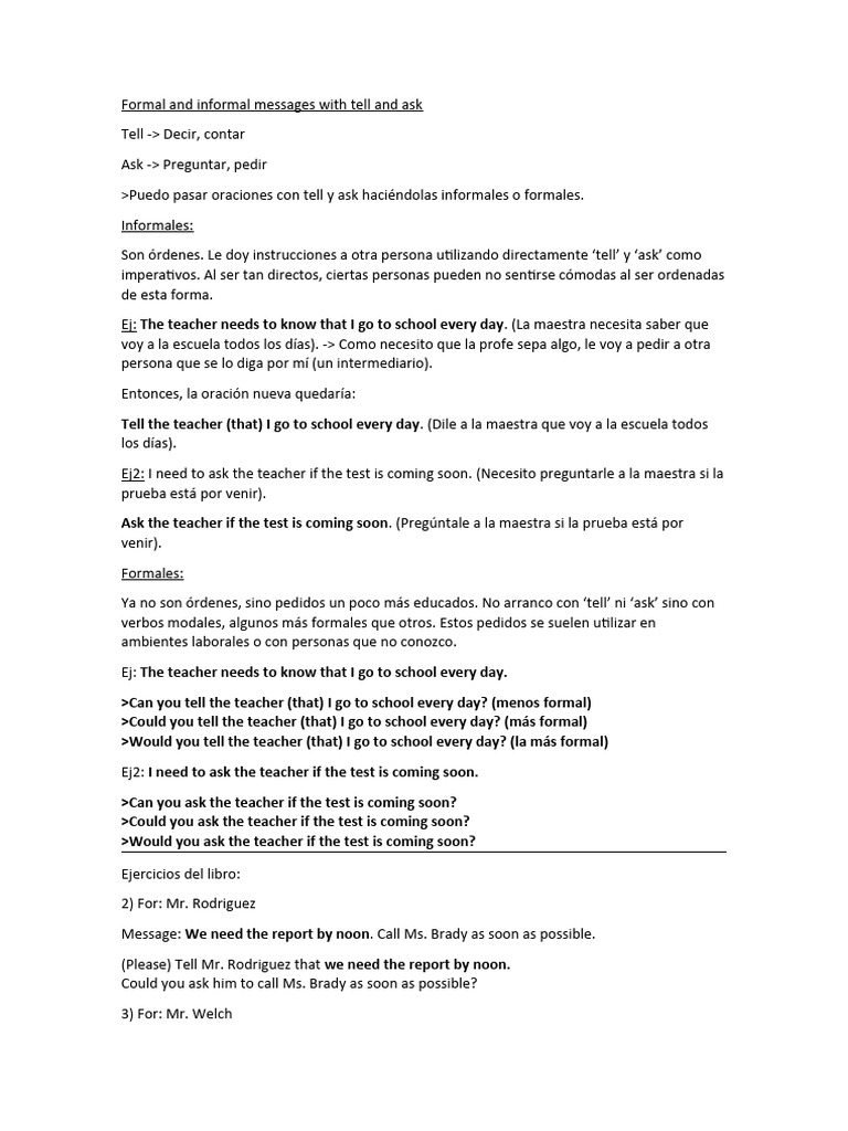 Formal and Informal Messages With Tell and Ask | PDF