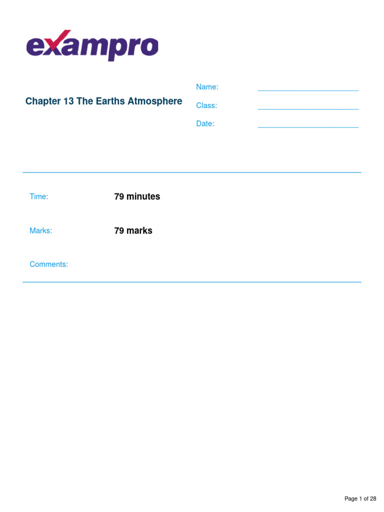 Chapter 13 - The Earths Atmosphere Exam Pack and Markscheme | PDF | Atmosphere | Atmosphere Of Earth