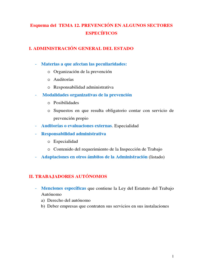Esquema Del Tema 12 PRL | PDF