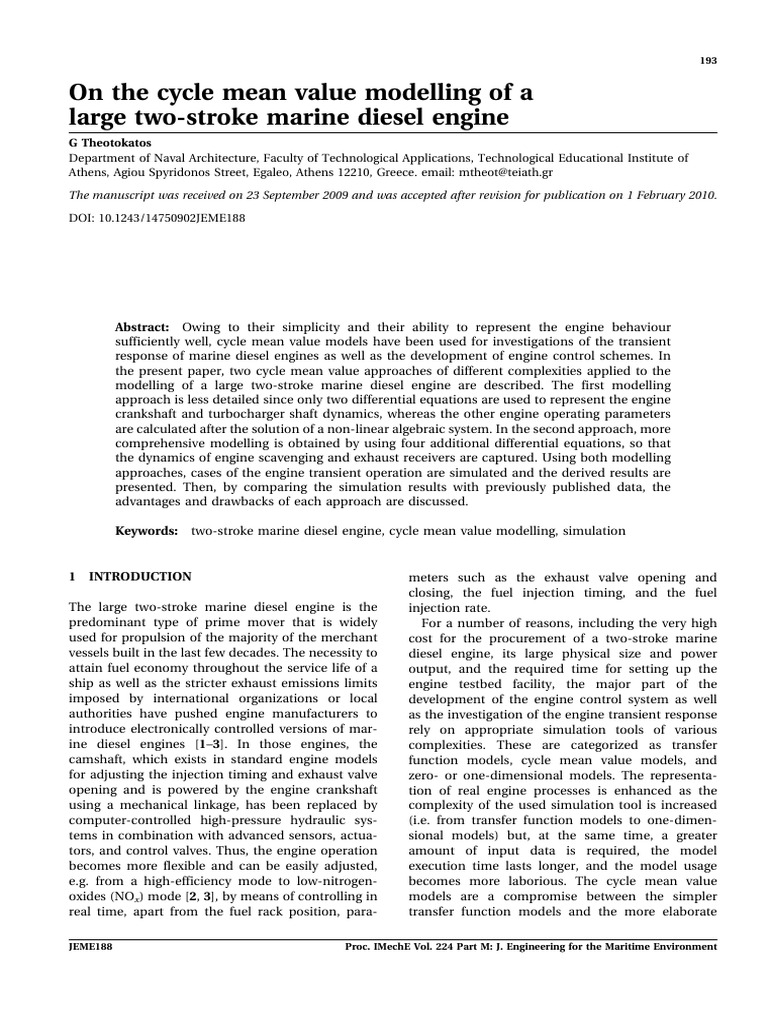 00 - Theotokatos 2010 On The Cycle Mean Value Modelling of A Large Two Stroke Marine Diesel ...