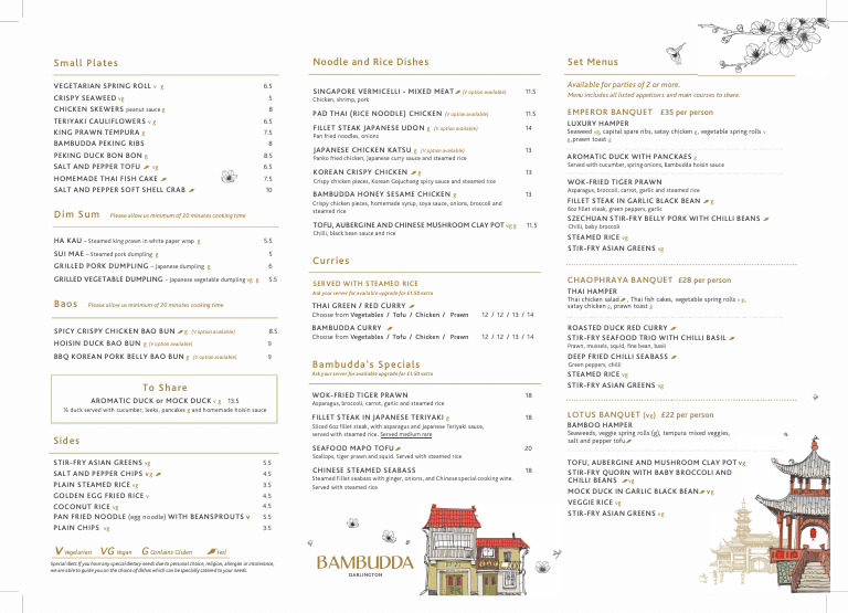 Bambudda A La Carte Menu A3 (Darlington) | PDF | Thai Cuisine | Tofu
