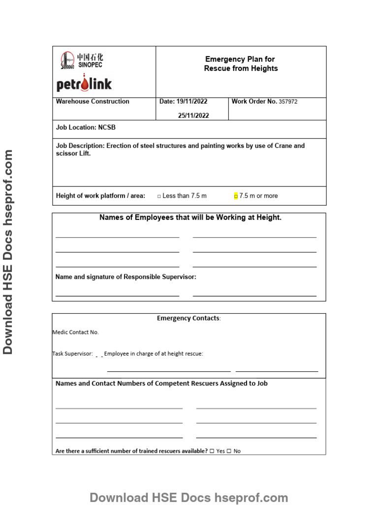 Emergency Rescue Plan for Heights | PDF | Personal Protective Equipment ...