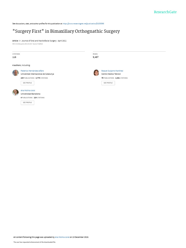 "Surgery First" in Orthognathic Surgery | PDF | Orthodontics | Surgery