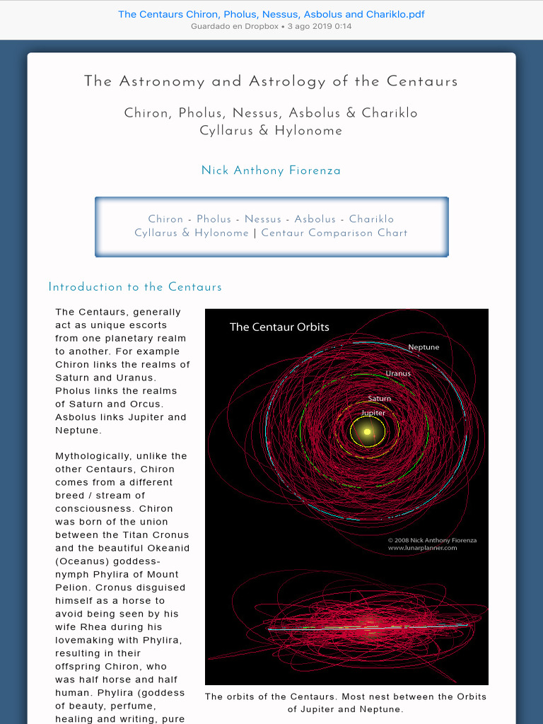 LIBRO The Centaurs Chiron, Pholus, Nessus, Asbolus and Chariklo | PDF | Pluto | Apsis