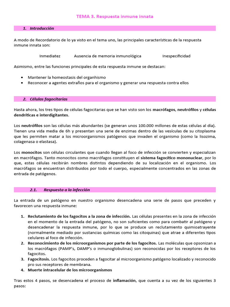 TEMA 3. La Respuesta Inmune Innata | PDF | Sistema complementario | Inflamación
