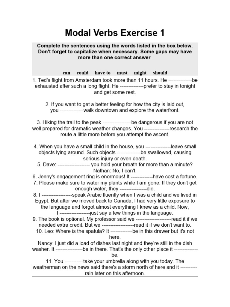 Modal Verbs Exercises English Page | PDF | Language Arts & Discipline ...