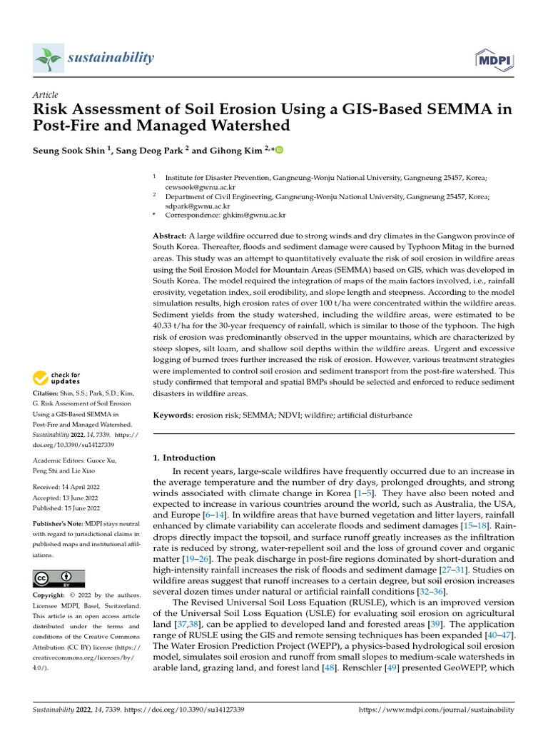 Risk Assessment of Soil Erosion Using A GISBased SEMMA in PostFire and ...