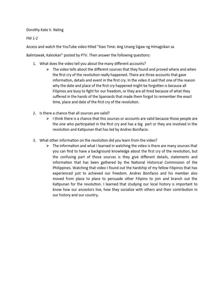 Activity 1, First Cry of Revolution | PDF