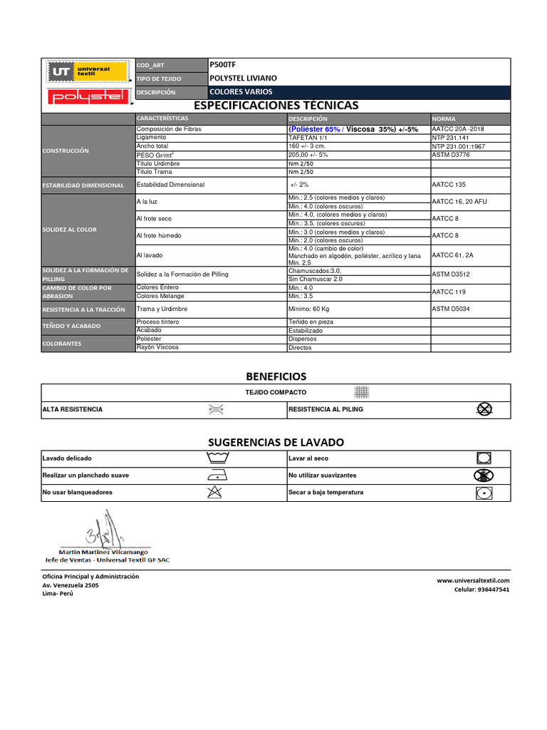 Et P500TF - Polystel | PDF | Textiles | Materiales