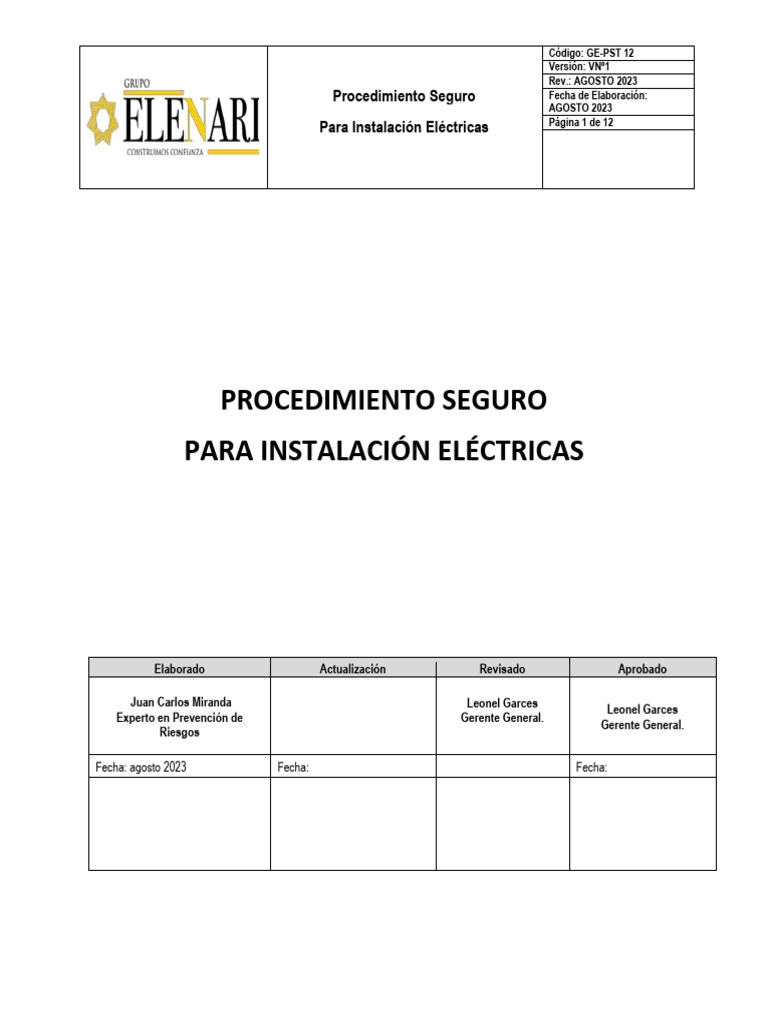 Procedimiento Instalacion de Instalaciones Electricas | PDF ... Procedimiento Instalacion de Instalaciones Electricas | PDF ...