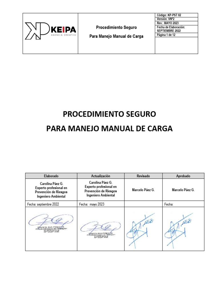 Procedimiento Manejo Manual de Carga | PDF | Máquina elevadora | Dolor lumbar