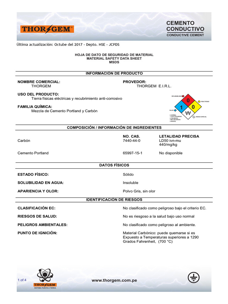 MSDS - CEMENTO THORGEM - Actualizado | PDF | Cemento | Ventilación ...
