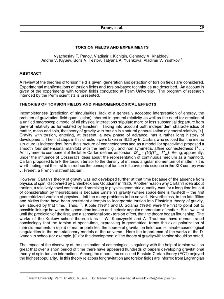 Vyacheslav F., Panov, Et Al. Torsion Fields and Experiments. Journal of New Energy, Vol 2, No 3 ...
